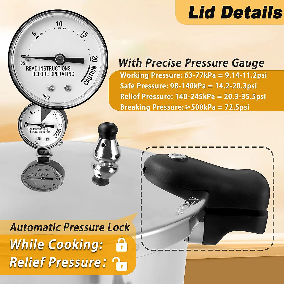 BreeRainz 23 Quart Pressure Cooker,11.2 psi Aluminum Pressure Canner for Canning w/Pressure Gauge for Home and Restaurant Steaming and Stewing(Silver)