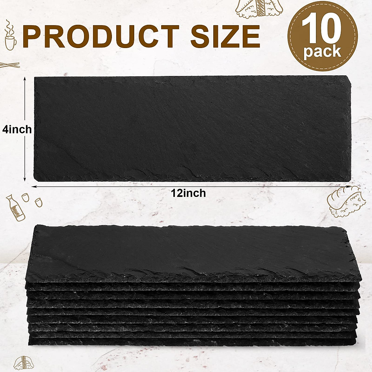 10 Pack Black Slate Charcuterie Board Black Slate Cheese Board Bulk Stone Plates with Natural Edge Slate Plates for Dried Fruit Dessert Appetizer Cake Fruit Meat Kitchen Dining Party (12 x 4 Inch)
