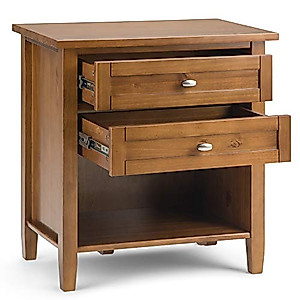 SIMPLIHOME Warm Shaker 24 Inch Wide Night Stand, Bedside table, Light Golden Brown SOLID WOOD, Rectangle, with Storage, 2 Drawers and 1 Shelf, For the Bedroom, Rustic