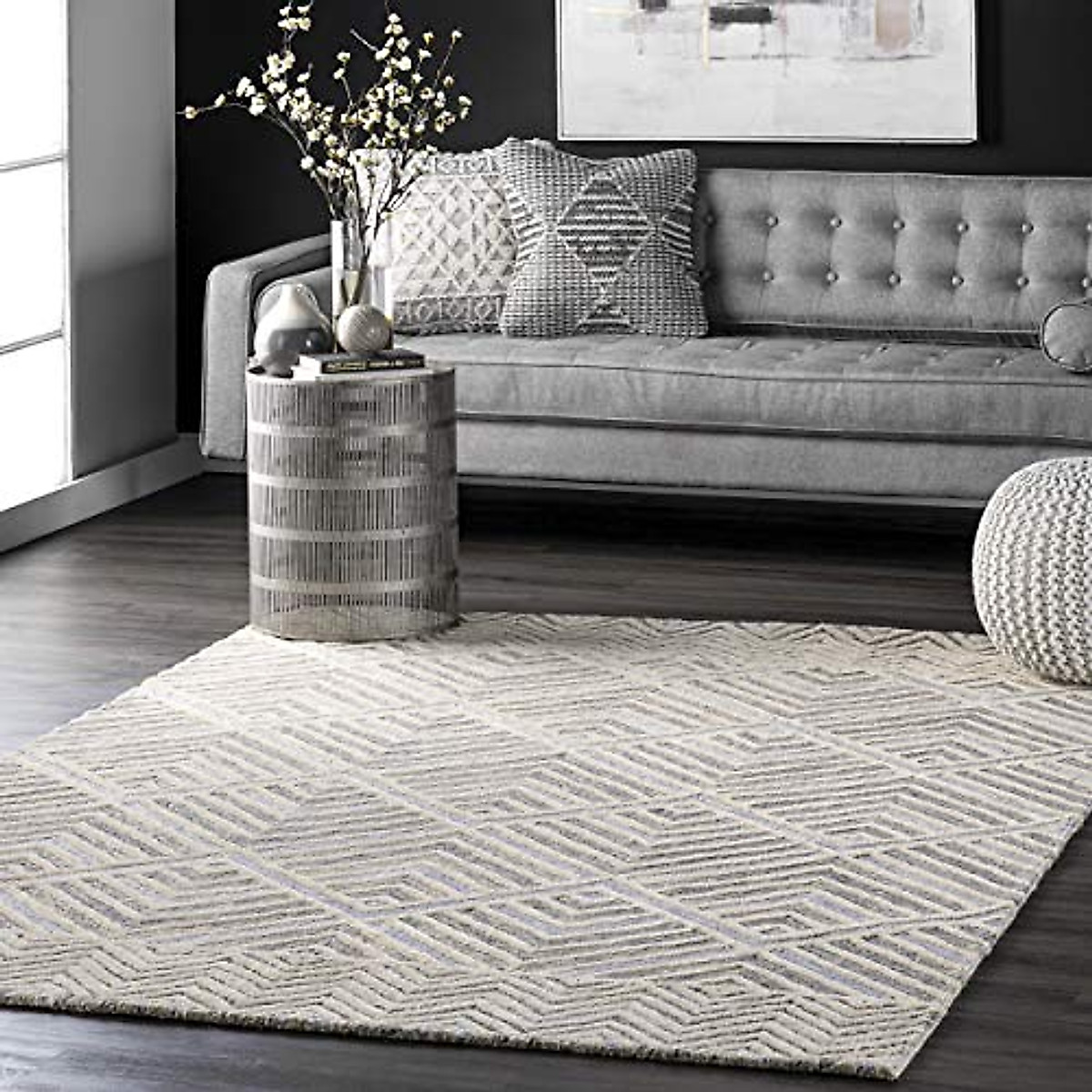nuLOOM Taytum Handmade Wool Diamond Trellis Area Rug, 6' x 9', Grey