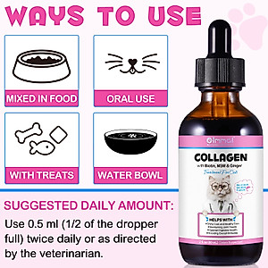 Skin and Coat Supplement for Cats, Collagen for Dogs, Liquid Collagen Boost for Cats, Itch Relief for Cats with Allergies, with Biotin, Support Joints, Skin, Bone & Immune System 2fl.oz