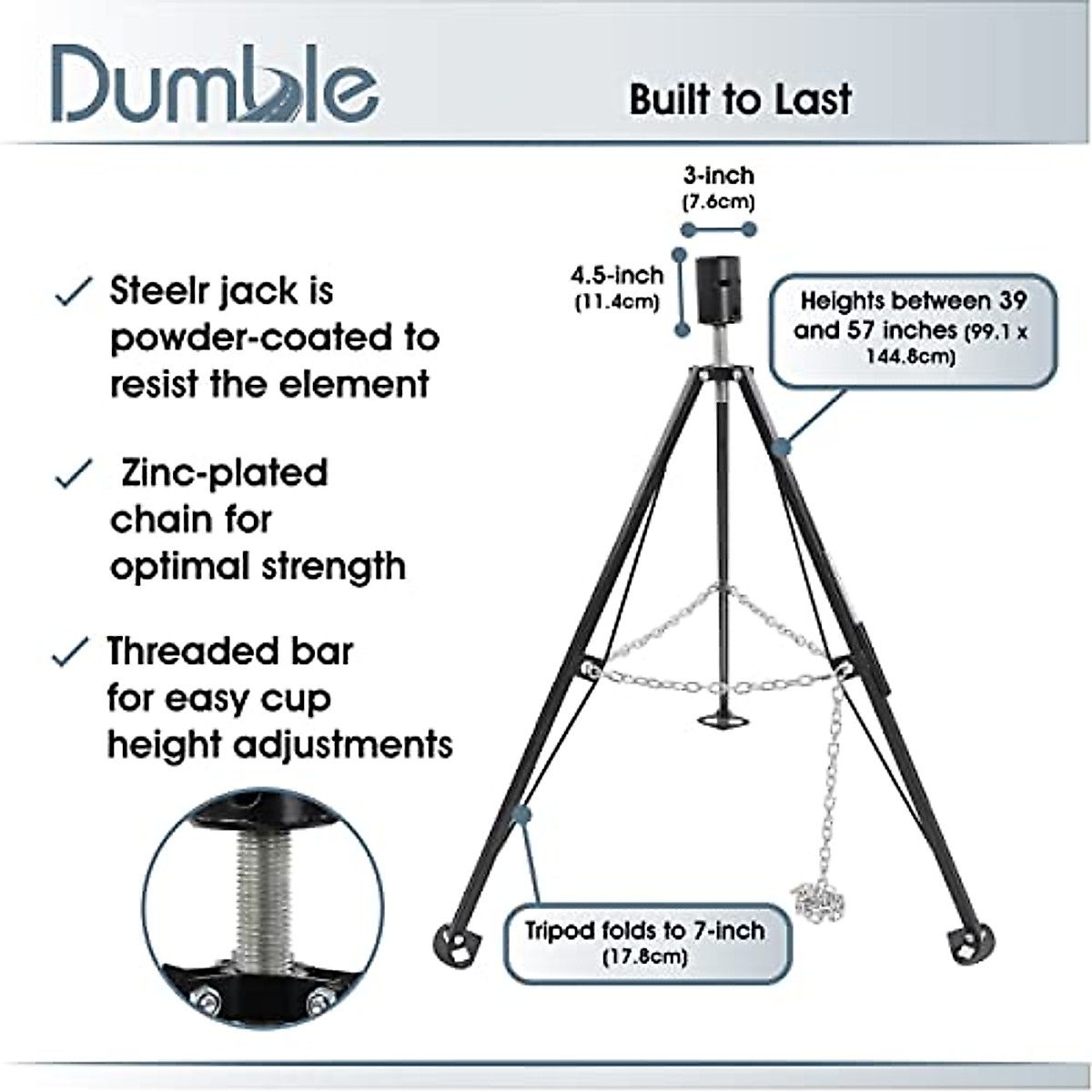 Dumble 5th Wheel Tripod Stabilizer Gooseneck Trailer Jack - 5000lb Cap Adjustable RV Jack Stabilizer RV King Pin Tripod