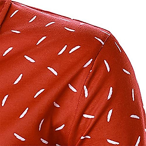 Men's Spring Short Button Print Summer Sleeve Stitching and Casual Men's Blouse Trim Menswear T Shirt (Red, XXL)