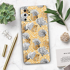 DesignSkinz Karamfila Yellow & Gray Floral V6 Protective Vinyl Decal Wrap Skin Cover Compatible with The Samsung Galaxy S20 (Screen Trim & Back Glass Skin)