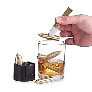 Whisksey Stones Gift Set - Set of 6 Gold Chilling Stones - Rocks Ice Cubes - Beautiful Military Wooden Gift Box for Men, Christmas Stocking Stuffers for Dad