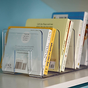 LUGUNU Clear Acrylic Desk File Sorter Purse/Handbag Organizer Clutch Divider Mesh Folder Office Supplies Stand Bookshelf (3 Sections) (2Pack-4Sections)