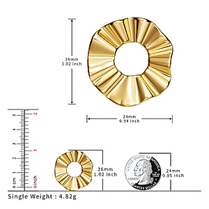 POVIK 14K Gold Plated Flower Hoop Earrings, Vintage Irregular Circular Exaggerated Statement Stud Earrings
