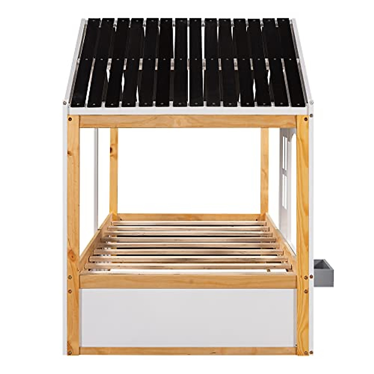 CKLMMC Twin Size House Shaped Canopy Bed with Black Roof and White Window,Blackboard Little Shelf, Wood Platform for Kids, Teens, Girls & Boys, Can Be Decorated (White#Canopy*H), House Canopy Bed