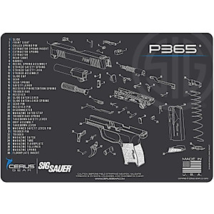 SIG P365 5 PC EDOG Cerus Gear Schematic (Exploded View) Heavy Duty Pistol Cleaning 12x17 Padded Gun-Work Surface Protector Mat Solvent & Oil Resistant & 3 PC Cleaning Essentials & Clenzoil