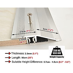 Transition Strip Silver Transition Threshold Strip, Carpet to Wood Non-Slip Floor Edging Trim, Thickening Door Edge Cover with Base & Screws, Easy to Cut