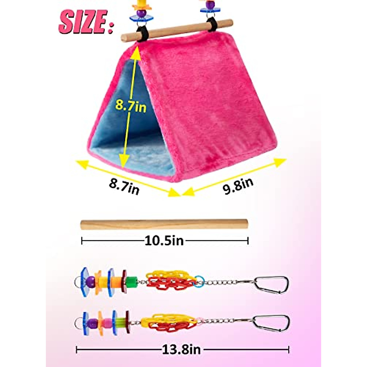 Winter Warm Bird Nest House, Double-Sided Birds Bed for Cage, Hammock Snuggle Hut with Chew Toy and Durable Wooden Stick for Cockatiels Parakeet African Grey Macaws Amazon Parrots