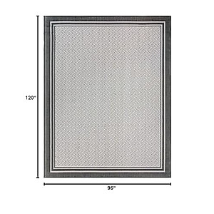 Gertmenian Indoor Outdoor Classic Flatweave Area Rug, Stain & UV Resistant Carpet, Deck, Patio, Poolside & Mudroom, 8x10 Ft Large, Simple Border, White Black, 23018