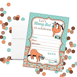Silly Sloth Birthday Party Invitations, 20 5x7 Fill In Cards with Twenty White Envelopes by AmandaCreation