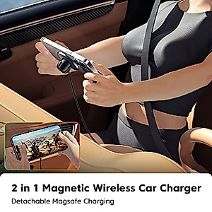 ESSAGER Compatible for Magsafe Wireless Car Mount Charger, 15W Magnetic Wireless Phone Car Charger Mount with RGB Light for Air Vent, iPhone 12 13 14