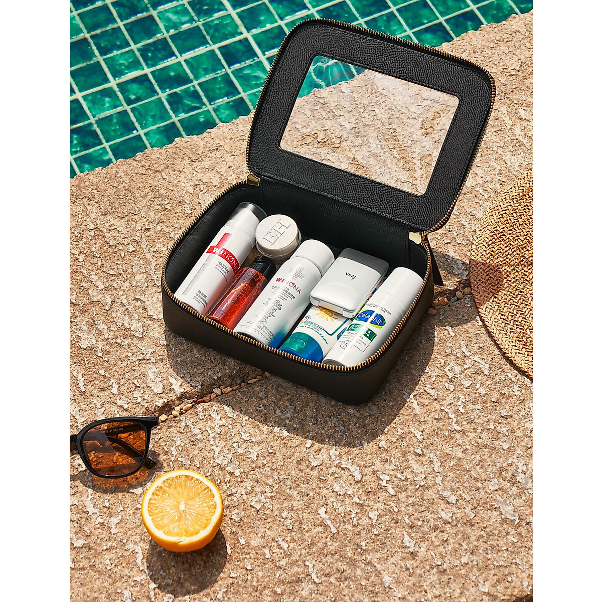 Popvibe Clear Makeup Case Black Toiletry Bag Travel Medium Clear Cosmetic Bag with Zipper, Small Make Up Bag Organizer Traveling TSA Approved Transparent Bag Car for Essentials