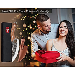 ZENG Butcher Knife, Viking Knife Boning Knife Hand Forged Hussk Japanese Knife with Sheath Kitchen Chef Knife Caveman Knife Ultimo Knives Fillet Knife Meat Cutting Knives for BBQ Deboning Vegetables