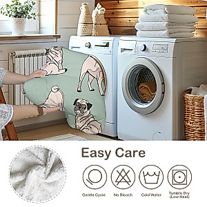 Sleepwish Pug Blankets for Kids Pug Fleece Throw Blanket Cute Pug Gifts for Girls Boys Soft Dog Animal Sherpa Blanket Pug Blankets and Throws for Couch Adults, Green (50" X 60")