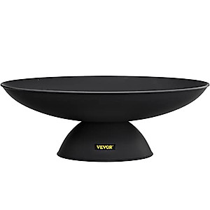 VEVOR Fire Pit Bowl, 30-Inch Deep Round Cast Iron Fire Bowl, Wood Burning for Outdoor Patios, Backyards & Camping Uses, with A Stable Bowl Designed Base and A Firewood Stick, Black