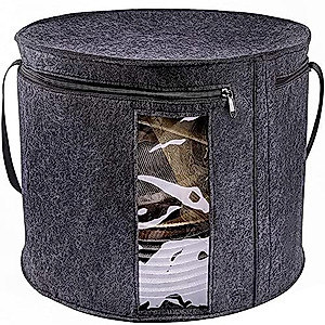Hat Storage Box- 19" x 17.3" Foldable Felt Hat Box with Dustproof Lid for Beach Cowboy Hat- Large Round Hat Organizer Hat Boxes for Men Women Stuffed Animal Toy Clothes