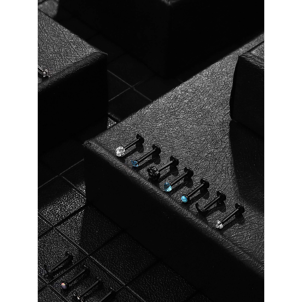 Stainless Steel Lip Studs Labret Lip Rings Cartilage Tragus Piercing Jewelry for Women Party Wear or Clothes Matching 16 G, 30 Pieces (Black)