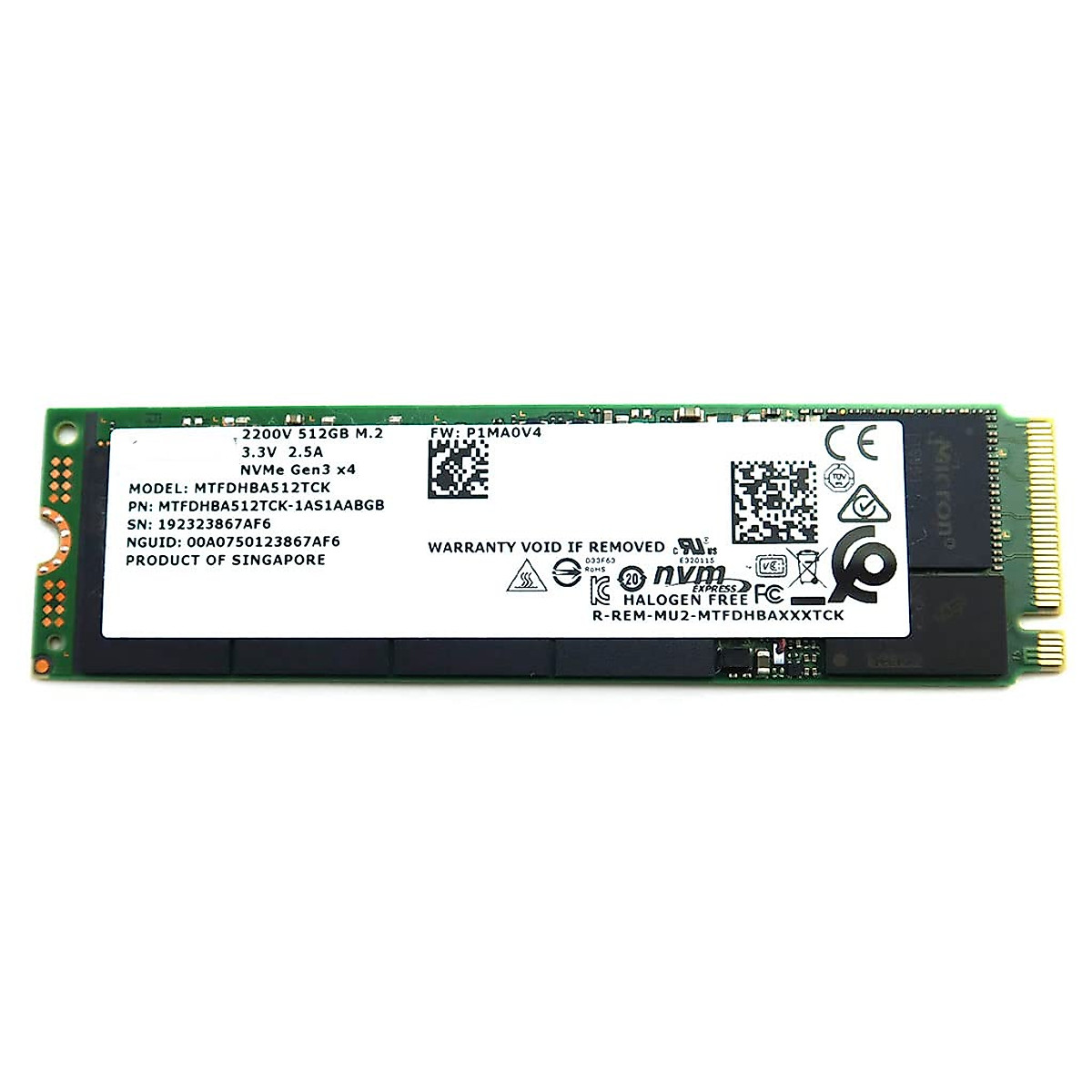 Solid State Drive MTFDHBA512TCK-1AS1AABGB Compatible Replacement Spare Part for Micron 2200S MTFDHBA512TCK 512GB TLC M.2 2280 NVMe PCI-Express Gen3 x4 SSD
