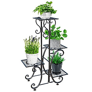 ZHAZHADI Metal Plant Stand Indoor Outdoor - 4 Tier Flower Pot Holder Shelf - Wrought Iron Planter Display Rack - Corner Vertical Shelves Organizer for Garden Patio Lawn balcony…