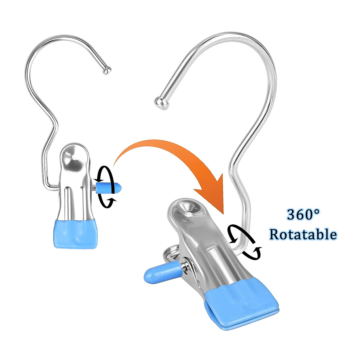 FuninCrea Laundry Hooks Clip, 5 Pcs Stainless Steel Anti-Slip Boot Laundry Hanger Clips Portable Heavy Duty Multi-Functional Single Hanging Clothes Clips for for Scarf, Gloves, Shoes, Socks (Blue)