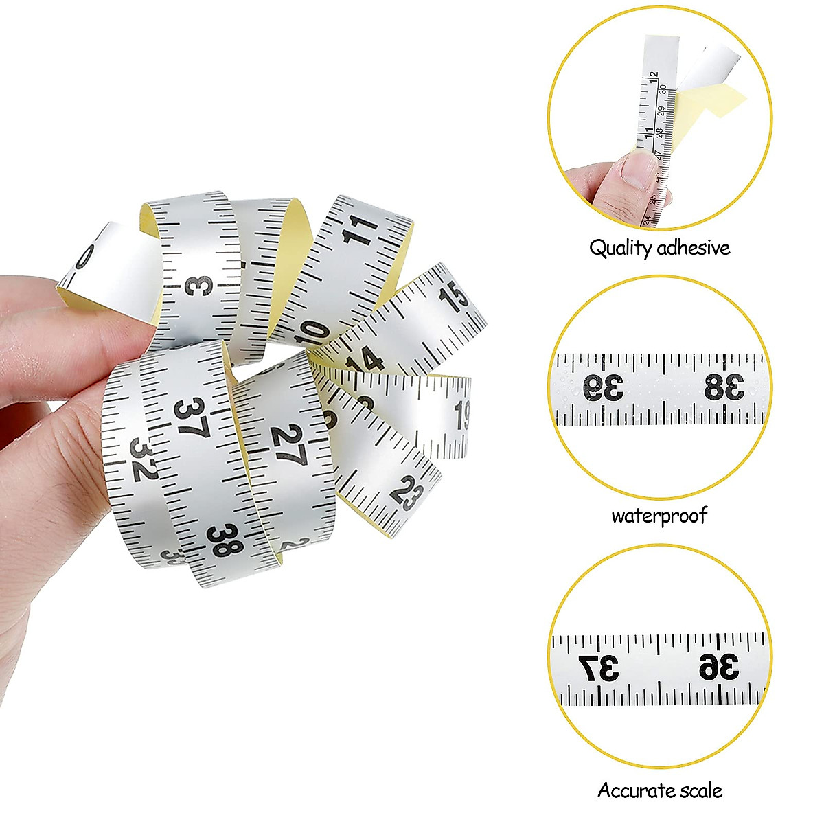 4 Size Workbench Ruler Adhesive Backed Tape Measure Waterproof Sticky Measuring Tape in 60 Inches/ 152 cm, 24 Inches/ 61 cm, 12 Inches/ 30 cm, 40 Inches/ 101 cm Ruler for Work