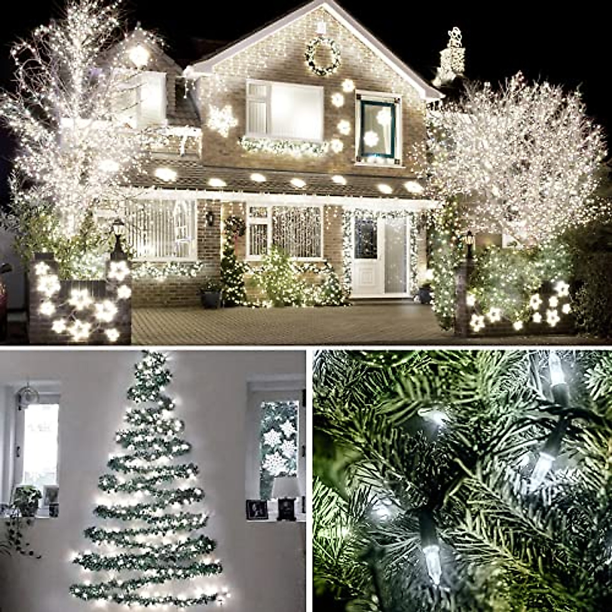 KOUQIYA Battery Operated Christmas Lights, 33ft 100 LED Battery Operated String Lights with Timer 8 Modes Waterproof String Lights for Xmas Outdoor Indoor Garden Party Decor, Cool White