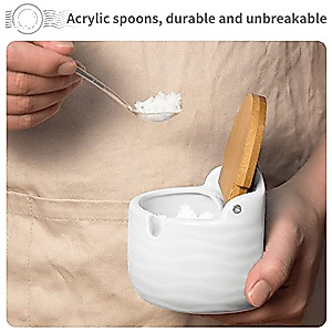 77L Sugar Bowl, Ceramic Sugar Bowl with Sugar Spoon and Bamboo Lid for Home and Kitchen - Modern Design, White, 8.58 FL OZ (254 ML)