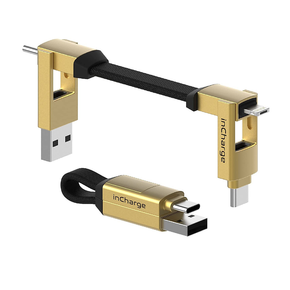 Rolling Square inCharge 6 Portable Keychain Charger Cable, 6-in-1 Multi Charging Cable, Saturn Gold For Personal Computer