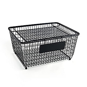 Gourmet Basics by Mikasa Stackable Metal Storage Basket with Removable Lid and Chalk Label, Black