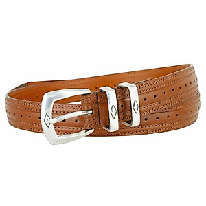 Men's Belt Perforated Leather Dress Designer Belt 1-1/8"(30mm) Wide (Tan, 40)