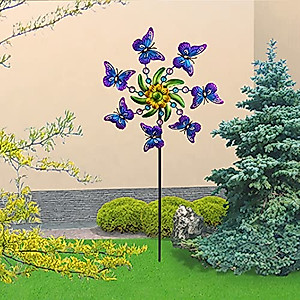 COOZZYHOUR 39" Butterfly Wind Spinner Stake for Yard and Garden ,Outdoor Metal Windmill,Single Direction Wind Sculptures, Kinetic Windmills Catchers for Garden Decorations.