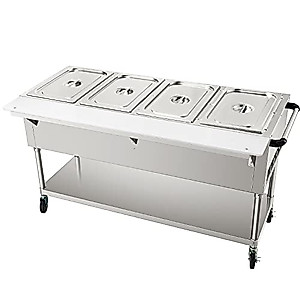 VEVOR Commercial Electric Food Warmer, 4-Pot Steam Table Food Warmer 0-100℃ w/ 2 Lockable Wheels, Professional Stainless Steel Material for Catering and Restaurants