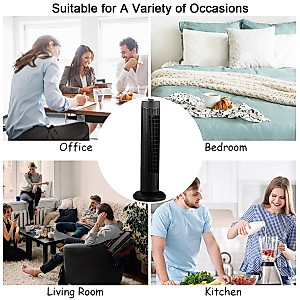 COSTWAY Tower Fan, 28-Inch Oscillating Tower Fan, Quiet Cooling Whole Room Bladeless, 3 Speed, 3 Wind Mode, Oscillating Tower Fan for Bedrooms, Living Rooms, Kitchen (Black)
