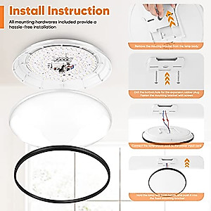 VSATEN Flush Mount Ceiling Light Fixture, 12 inch 24W Round LED Ceiling Light Fixtures Remote Control for Bedroom Kitchen Dinning Room Hallway Light