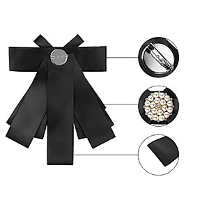 Allegra K Women's Pre-tied Bowknot Beads Bow Tie Elegant Large Ribbon Brooch One Size Black