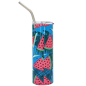 Siesta Drinkware - Personalized 20oz Mermaid and Sea Skinny Tumbler - Silicone Nonslip bottom and Double wall Vacuum Insulated - Stainless Steel (Watermelon)