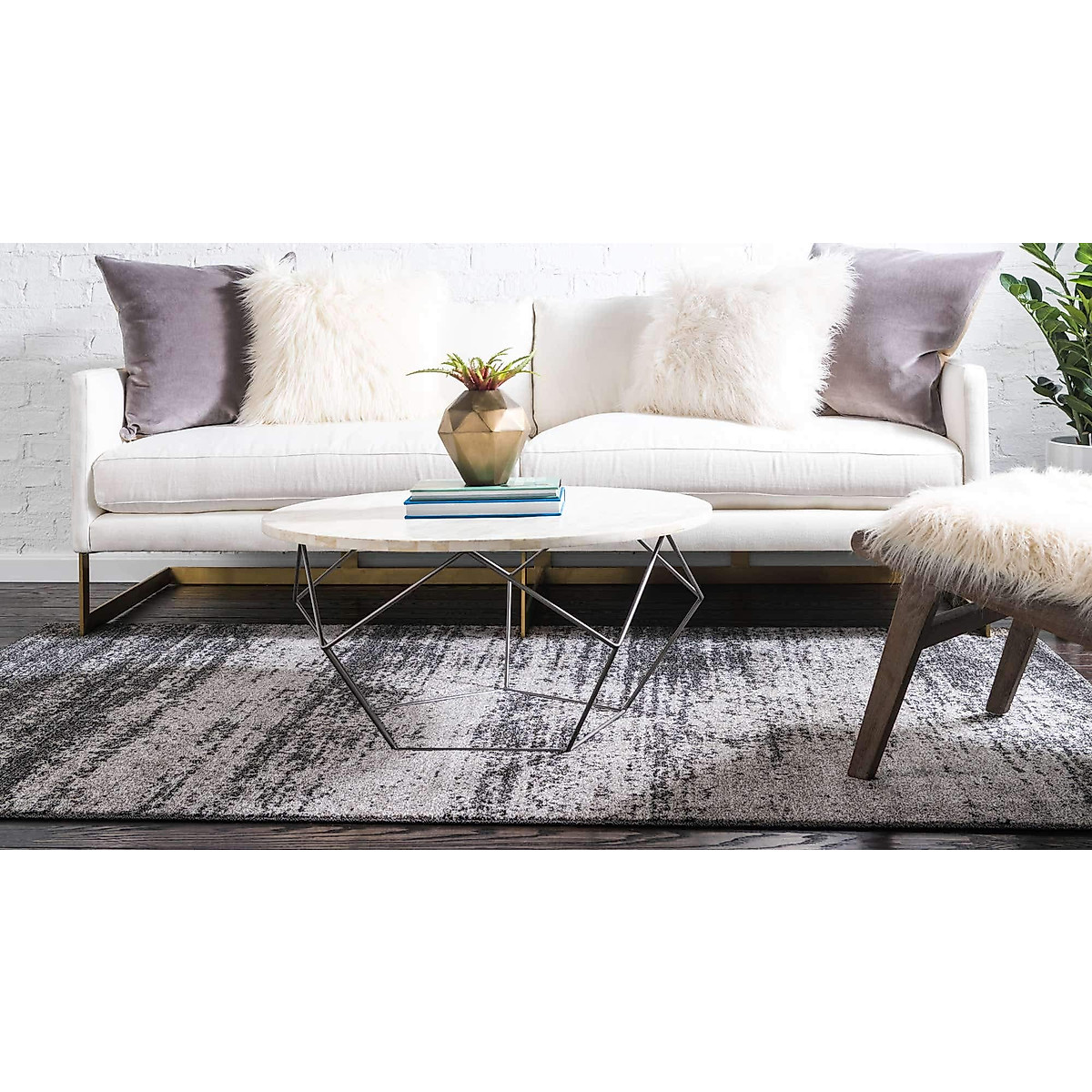 Unique Loom Del Mar Collection Area Rug - Lucille (9'x 12' Rectangle, Dark Gray/ Ivory)