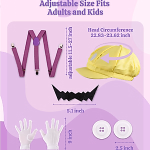 PIIDUOO Wario Costume Adult Halloween - Wario Yellow Hat Mustache Gloves Buttons Suspenders Accessories for Men & Women Cosplay