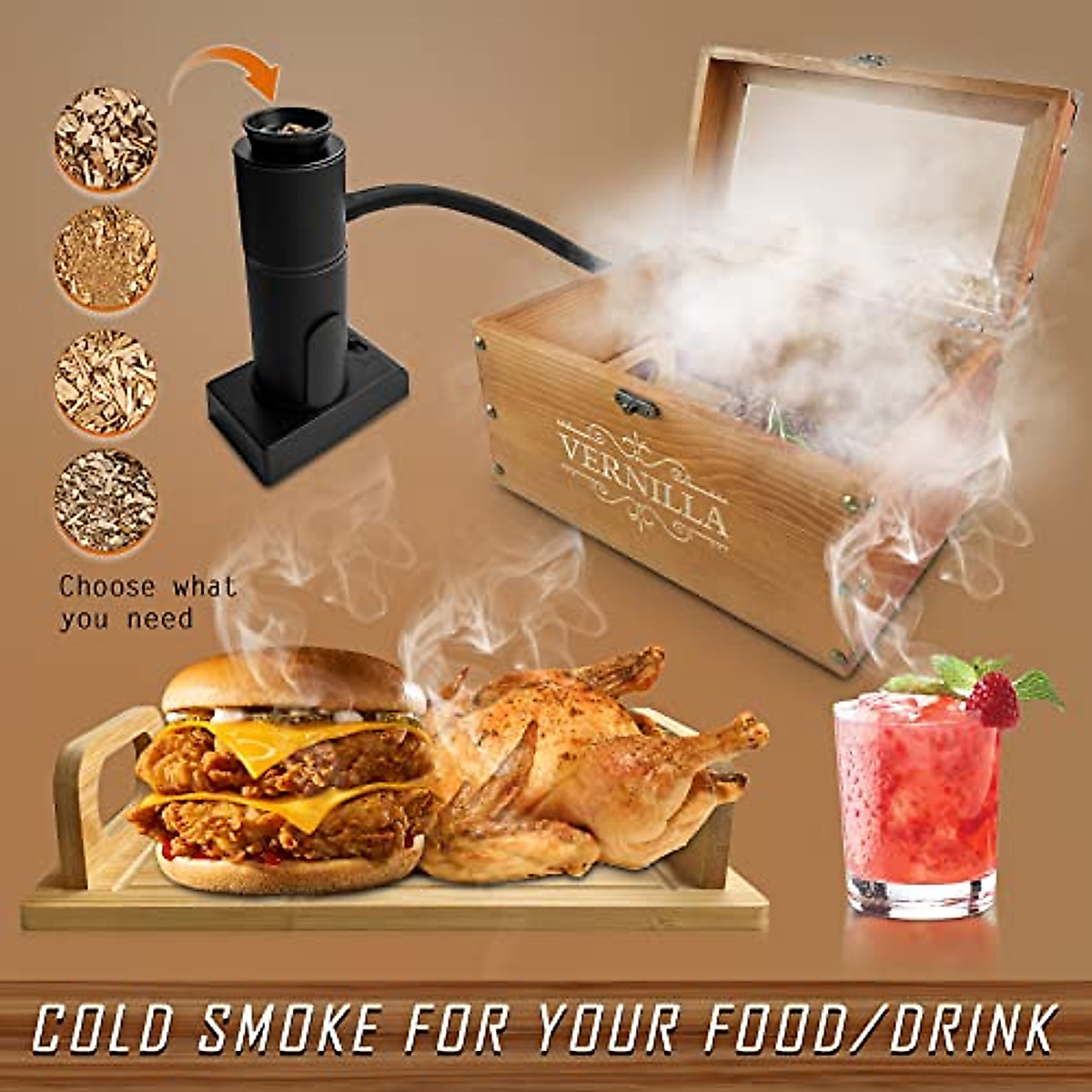 Cocktail Smoker Box Old Fashioned Whiskey Infuser Kit for Drinks wooden Smoker Infuser Box with Portable Smoking Gun cocktail smoker kit