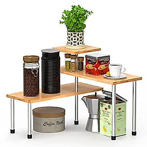 Ollieroo 3 Tier Corner Shelf Bamboo Countertop Organizer Bookshelf Display Shelves Space Saving Rack for Living Room, Kitchen, Office