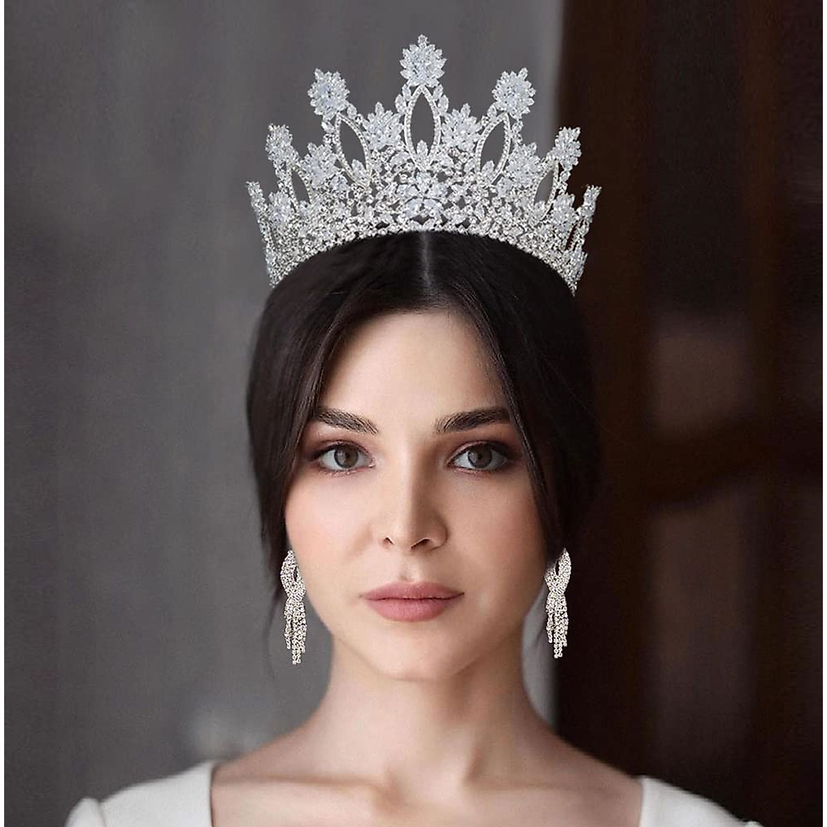 Jorsnovs Luxury Cubic Zirconia Tall Wedding Bridal Tiaras Birthday Crown Large Quinceanera Hair Accessories for Women Bride