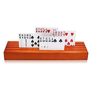 Wooden Playing Card Holder Set of 2 Solid Card Tray Rack Organizer for Kids Seniors Adults - 13.8 inch* 3.1 Inch Extended Versions Long Enough for Bridge Canasta Strategy Card Playing
