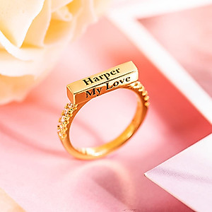 AILIN Custom Stackable Bar Ring For Women 925 Sterling Silver Personalized Stacking Engraved Initial/Year/Name Rings With Birthstone Anniversary Birthday Party Gifts For Her Mom Daughter Girlfriends