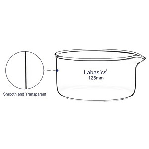 Labasics Crystallizing Dish with Spout and Heavy-Duty Rim, Thick-Walled Design High Borosilicate Glass Reusable Crystallizing Dishes for Crystallization and Evaporation, 500 ml Capacity OD 125 mm