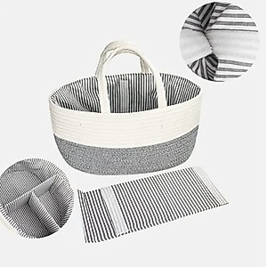 Cotton Rope Baby Changing Basket with Soft Baby Changing pad Extra Travel Diaper Changing Table Topper Boho Nursery Decor