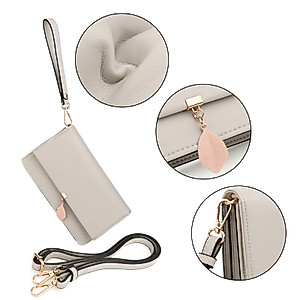 UTO Crossbody Bags for Women Leather Wallet with Wristlet Card Phone Checkbook Passport Organizer Ladies Clutch Purse Crossie Beige