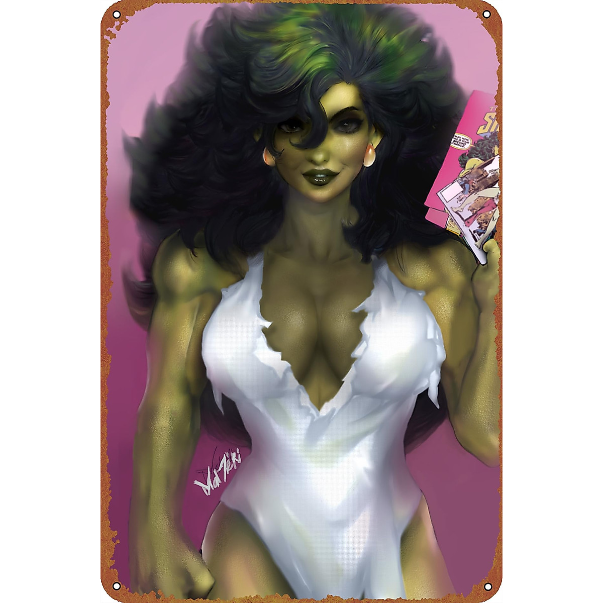 She-Hulk (John Bryne/The Savage She-Hulk inspo) Poster Sign Metal Tin Sign Wall Art Decor - Retro Sign for Home Decor Gifts - 8x12 Inch